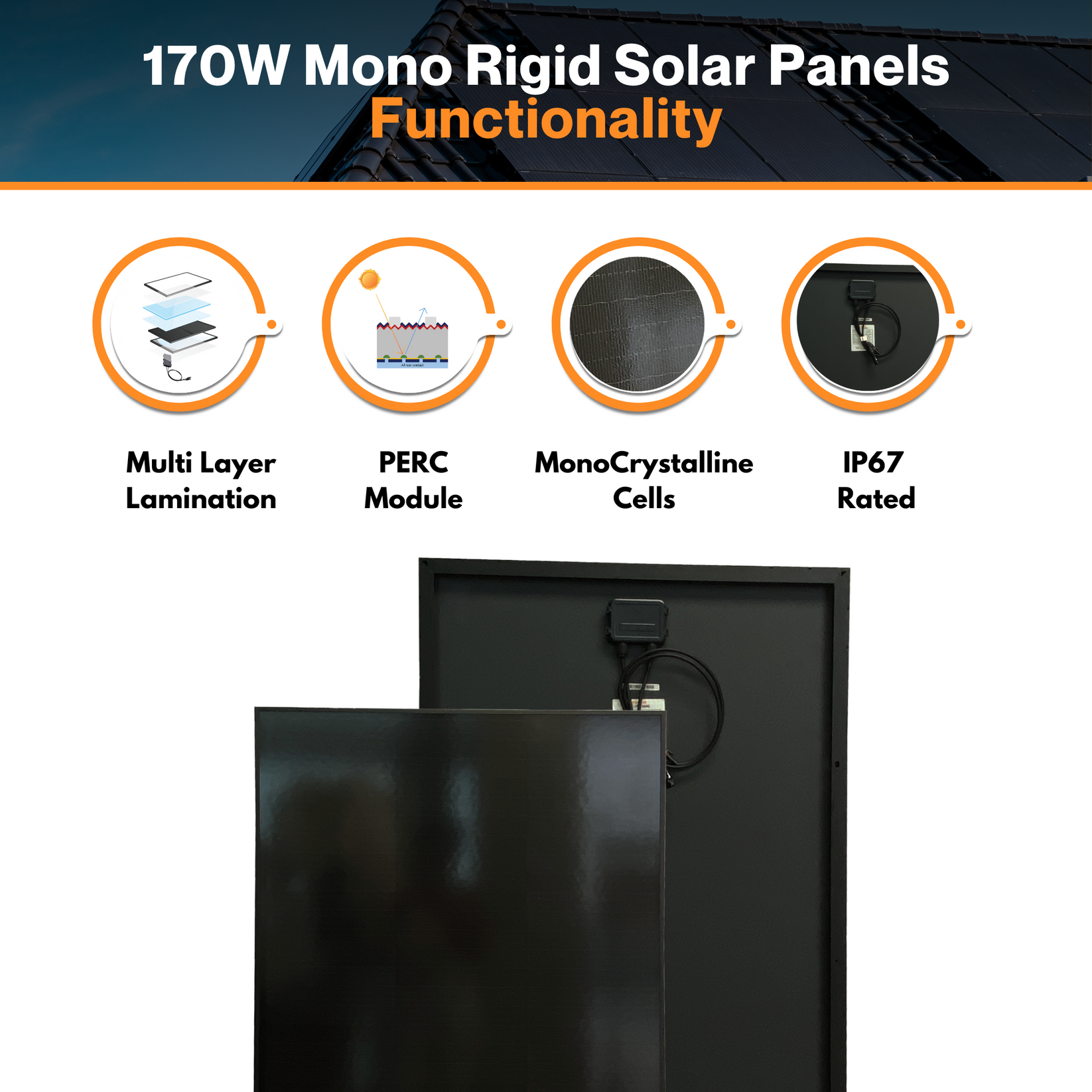 Maple Leaf 170W Mono Rigid Solar Panel - All Black | W/ IP67 Junction – MapleLeafPowerSystems